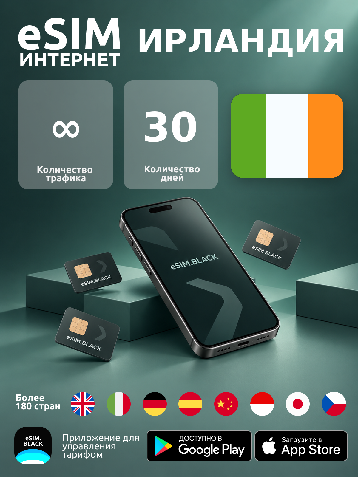Ирландия/30 дней/Безлимит - eSIM для мобильного интернета ( iPhone | Android ).