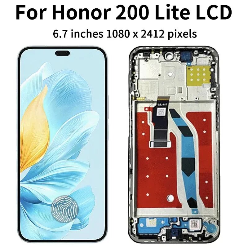 6,7-дюймовый AMOLED LCD-дисплей для Honor 200 Lite, LLY-NX1, ЖК-дисплей с рамкой, сенсорная панель, черный.