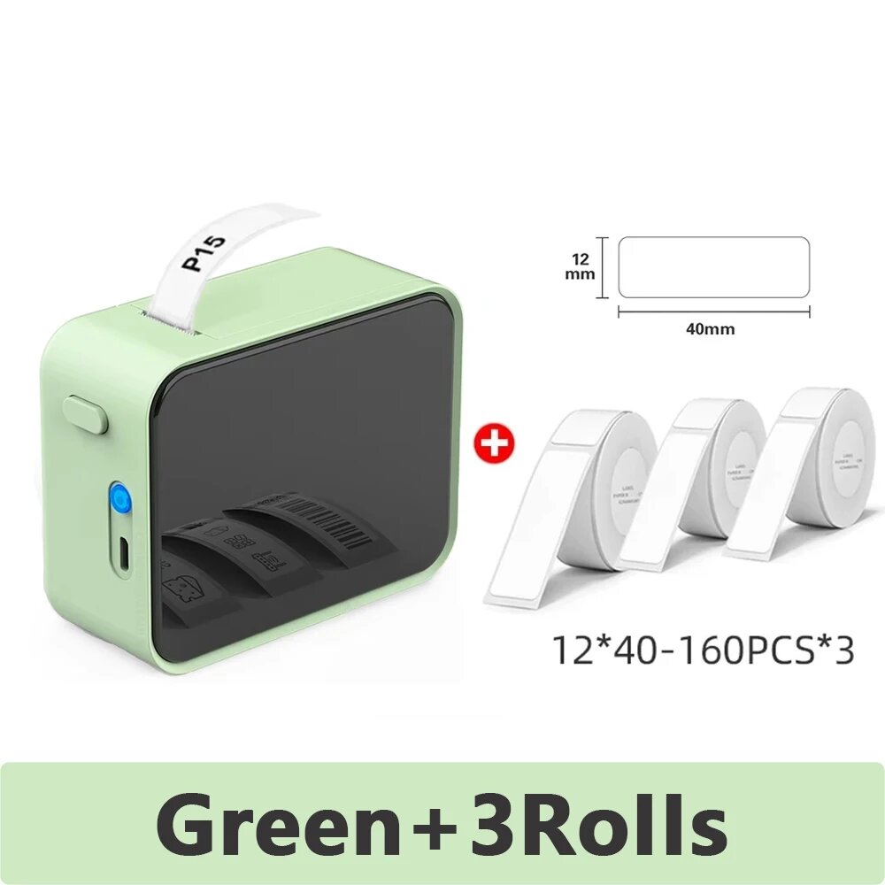 Термопринтер Marklife P15 Mini Bluetooth, зеленый + 3 рулона
