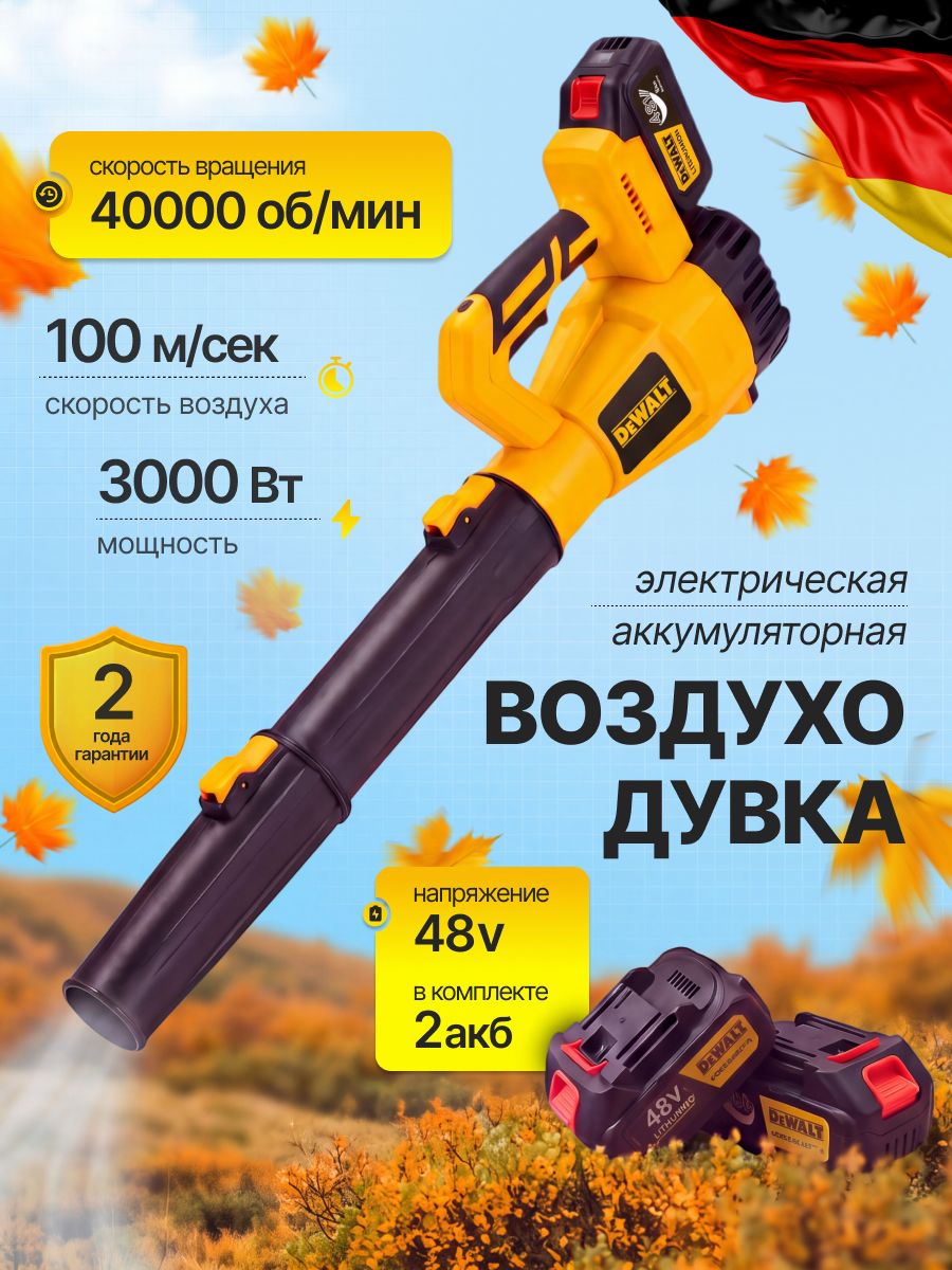Воздуходувка аккумуляторная мощная 36.000 об/мин, Воздуходувка садовая +2 АКБ