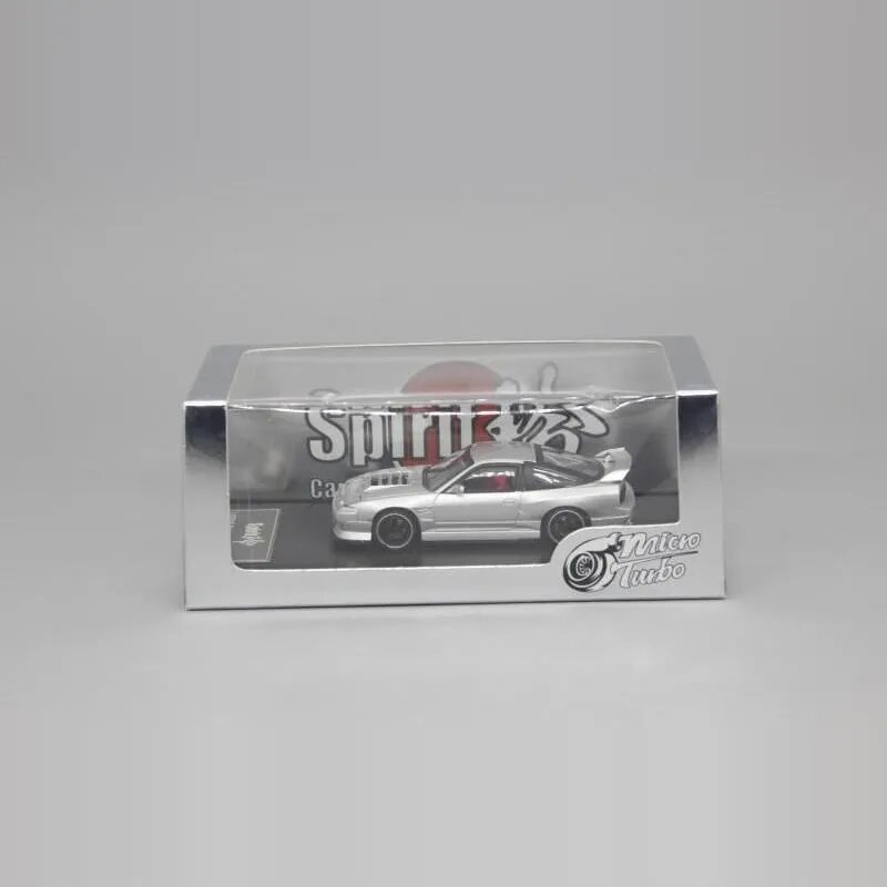 Машинка MicroTurbo 1:64 Diecast Nissan 180SX S13 Spirit Rei Modified Silver Pop Up Headlights JDM Drift Car Rubber Tire Collectible Model