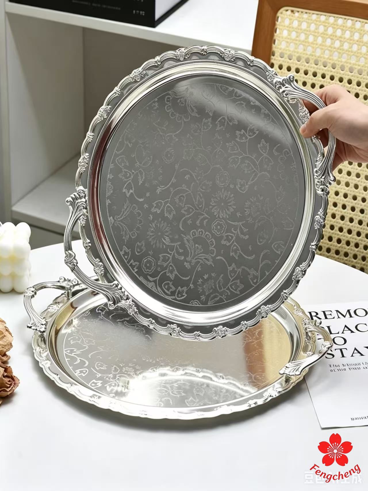 Поднос для закусок, 39 см х 35 см, 1 шт, прямоугольный поднос размером 39 на 35 см, высота борта 4 см, для дома и кухни