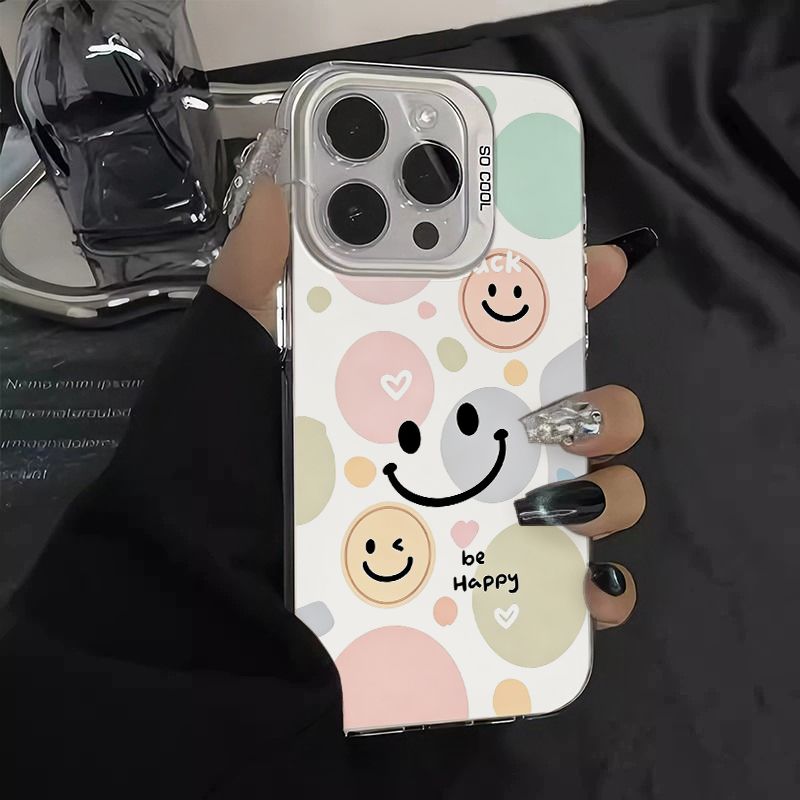 Чехол на Aйфон 16 Про / IPHONE 16 PRO белый с пастельными кругами и веселым смайликом be happy Противоударный