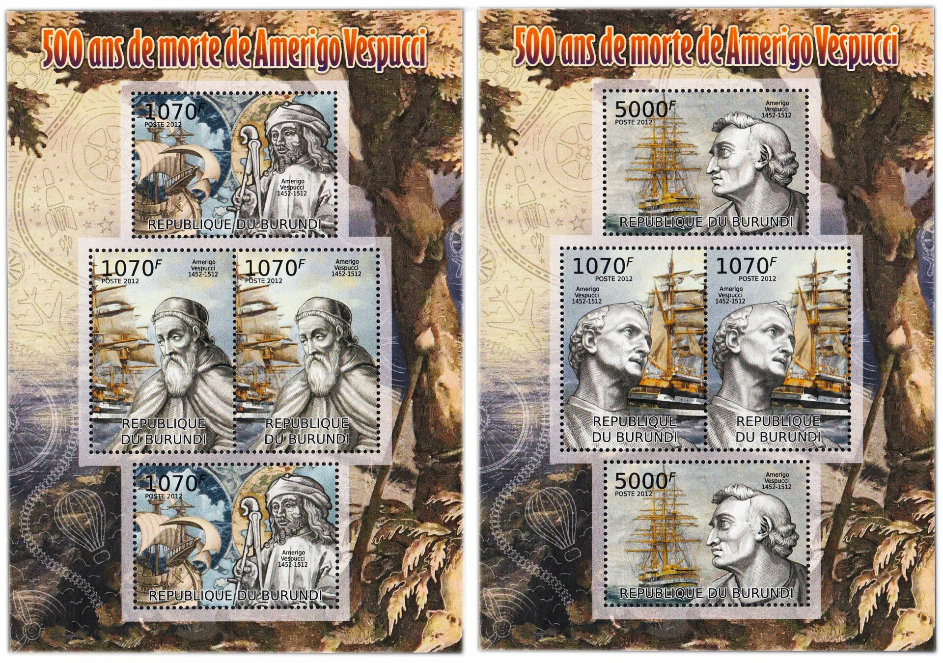 Бурунди набор из 2 квартблоков "Америго Веспуччи" 2012
