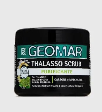 Geomar Очищающий талассо-скраб Детокс для тела c древесным углем и черной солью 600 гр