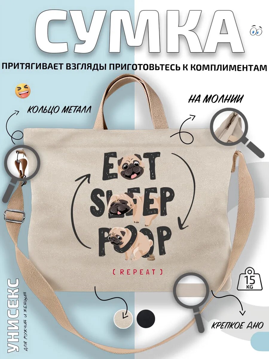 Сумка шоппер  Мопс и банка три морды