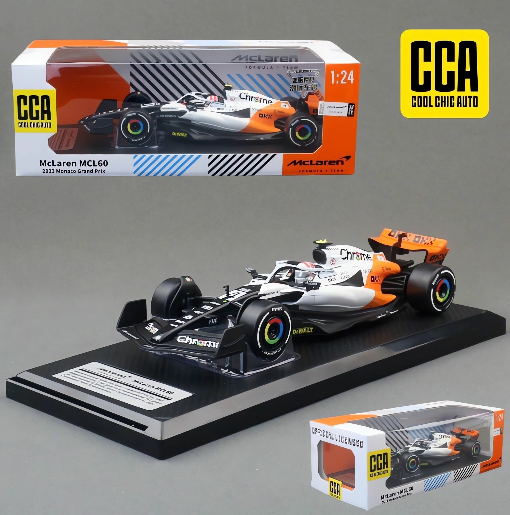 Коллекционная модель болида Формулы-1 "McLaren MCL60". Макларен. Ливрея Гран-при Монако 2023 года (Ландо Норрис №4) Масштаб 1:24