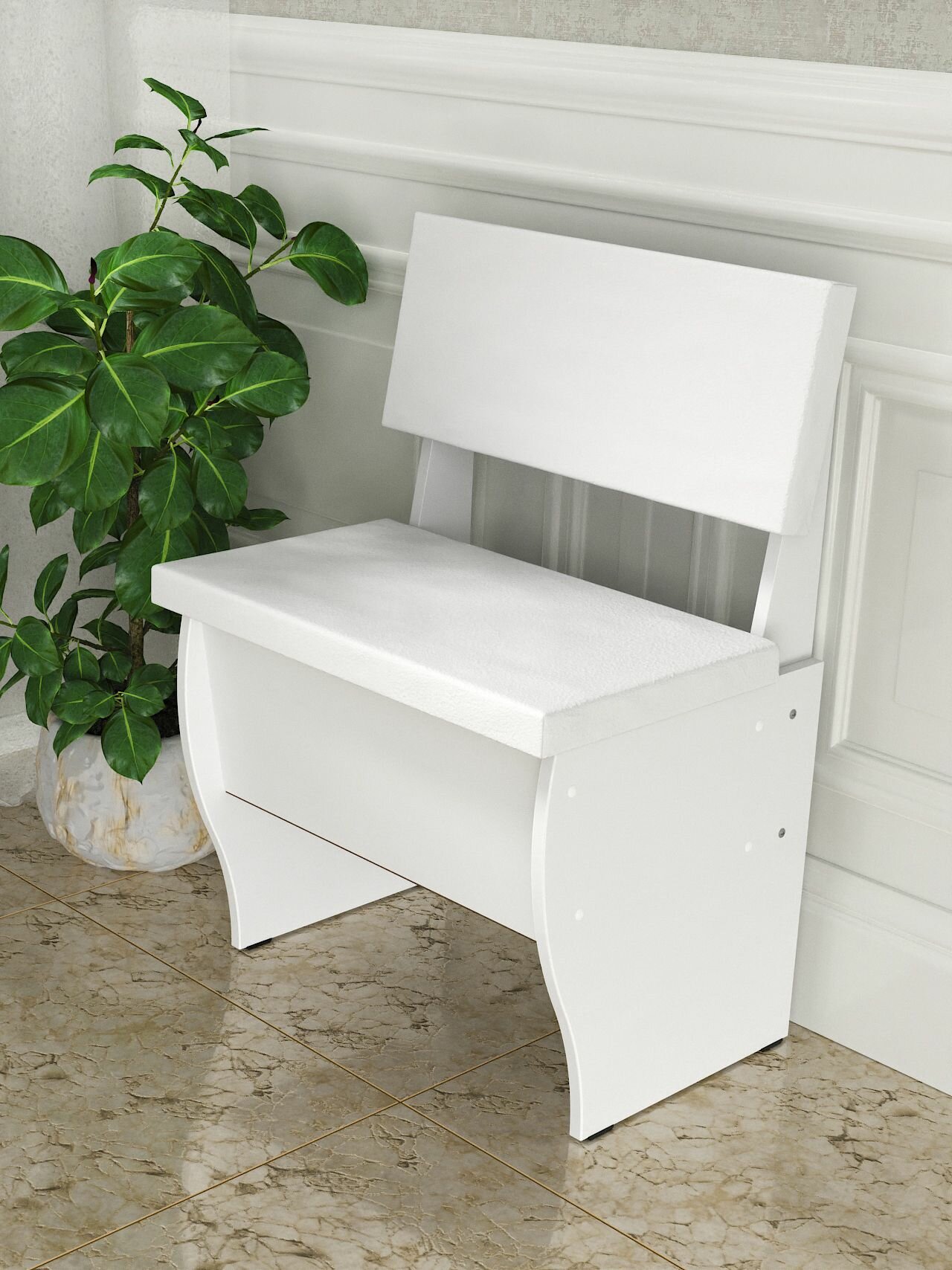 Скамья с мягкими сиденьем и спинкой, потайной ящик