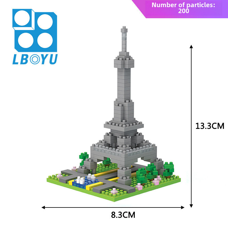 Игрушка для сборки из микроскопических кристаллических кубиков Lepuyu Building Iron Tower Taj Mahal для детей, образовательная сборочная вставная игрушка, подарок (Эйфелева башня 8400), количество деталей 400-800, вес 0.15 кг, для подростков 7-14 лет
