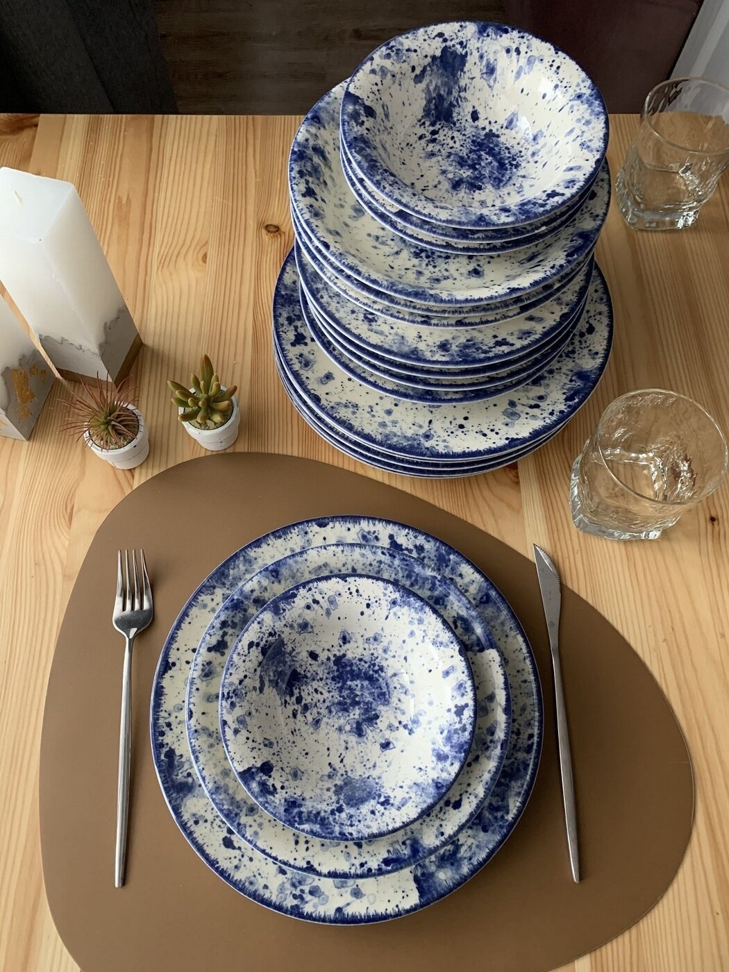 Набор столовой посуды "Бета" на 4 персон (16 предметов), цвет синие брызги