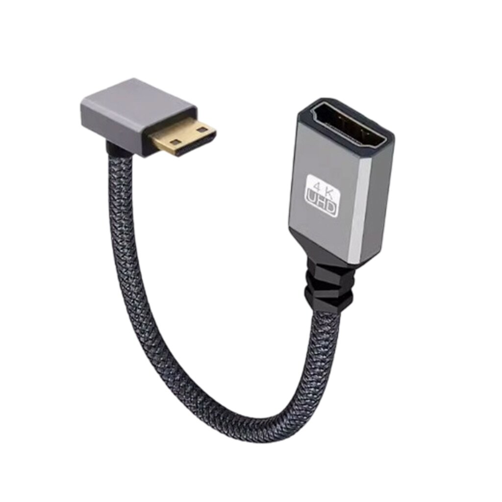 Кабель-преобразователь Mini HDMIs в HDMIs из армированного ПВХ с Угловым подключением 1080p