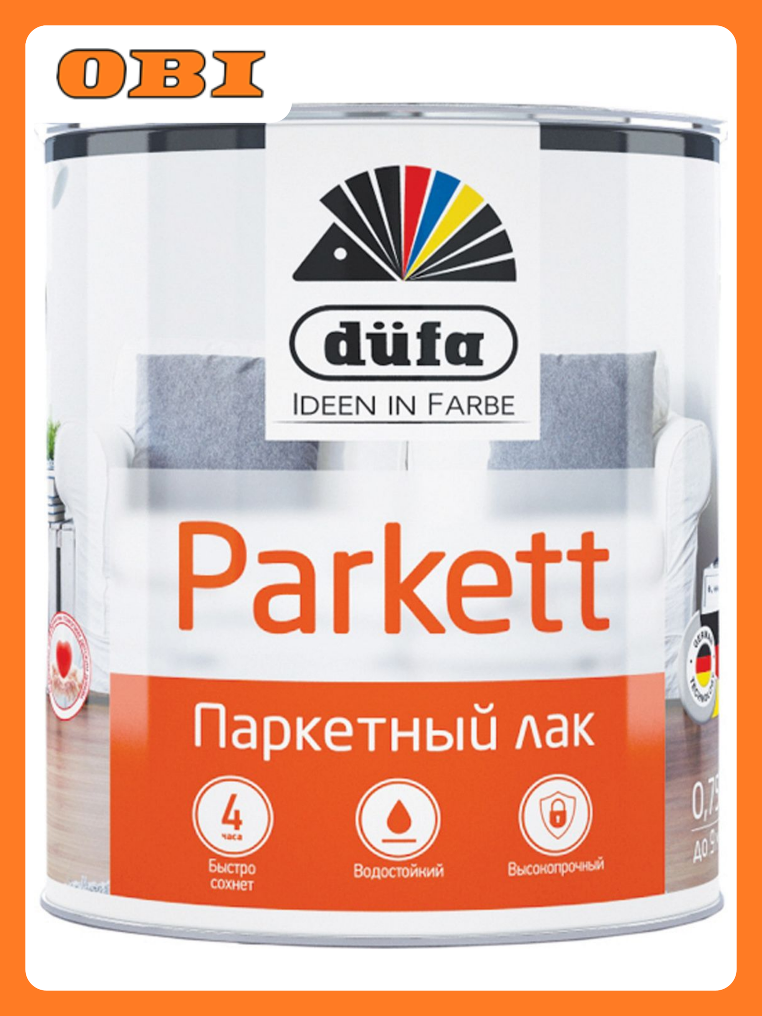 Лак паркетный Dufa PARKETT, алкидно-уретановый, полуматовый, бесцветный, 0,75 л