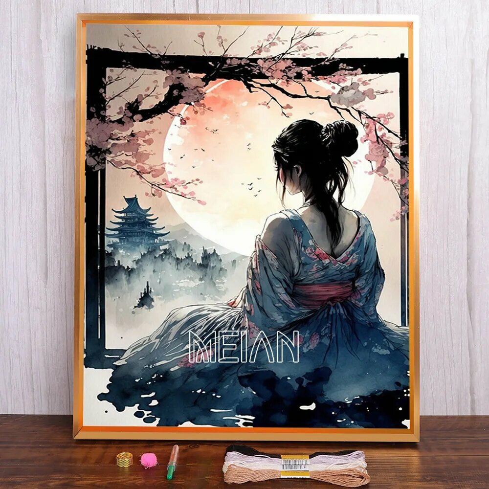 MEIAN Набор для вышивания,50x70CM,14CT, Японская женщина спина