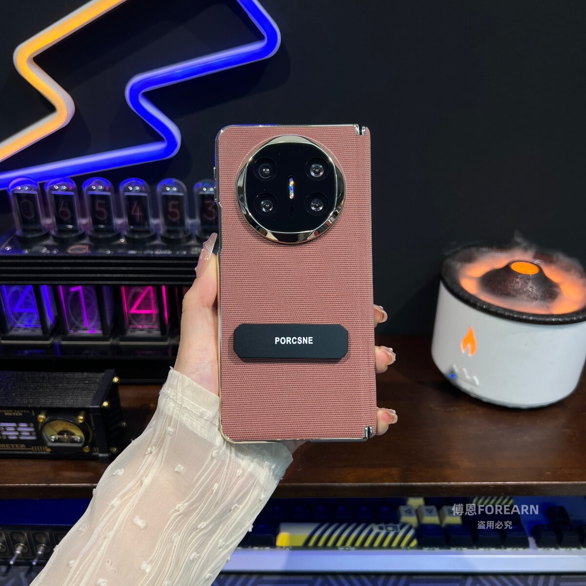 Чехол для Huawei Mate X6 Pioneer Edition с двойной осью 270° подставкой и деним-паттерном, цвет нави серый