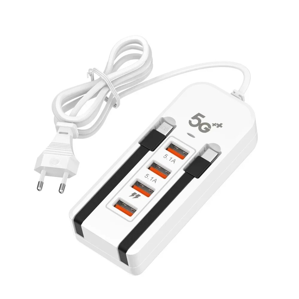 Maerknon 66W Многопортовое USB-зарядное устройство 4USB White EU
