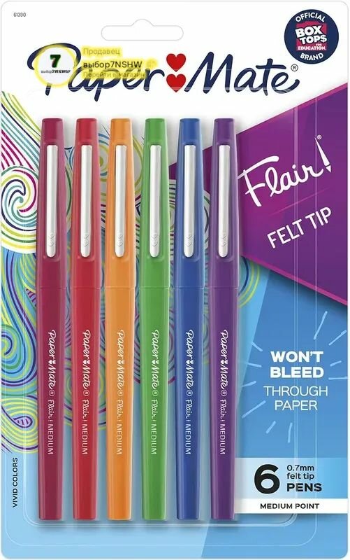 Paper Mate (Newell Office Brands) Набор ручек Маркерная, Роллер, толщина линии: 0.7 мм, цвет: Черный, 6 шт.