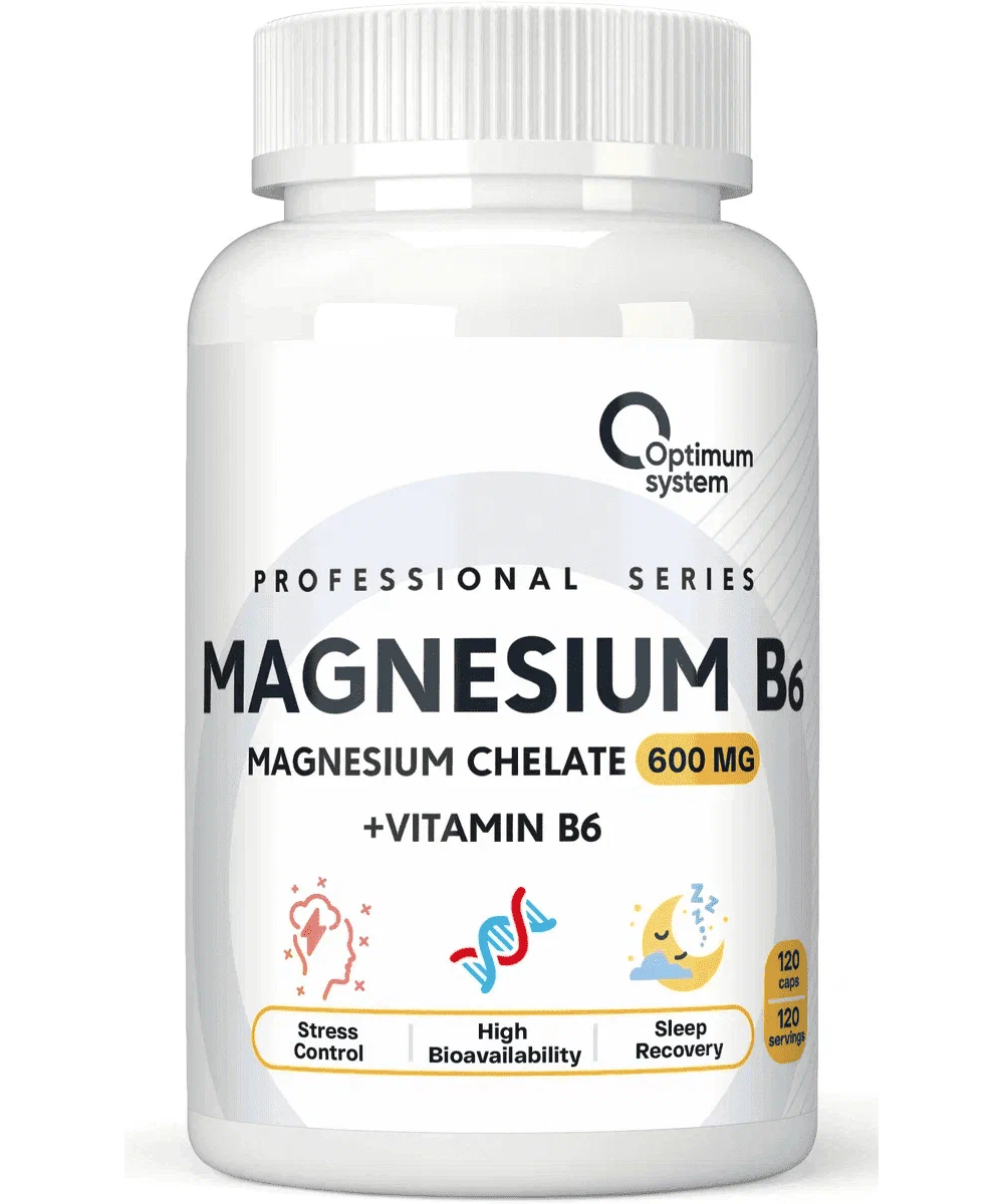 Optimum System Magnesium Chelate 600 мг + Vitamin B6, Магний хелат 600 мг + Витамин B6 120 капсул