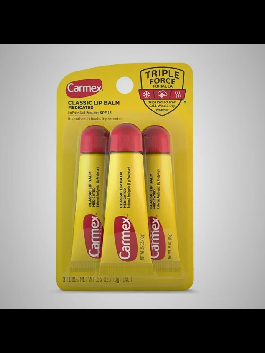 Carmex Lip Balm Mix, Набор бальзамов для губ классический в тубе 3 шт