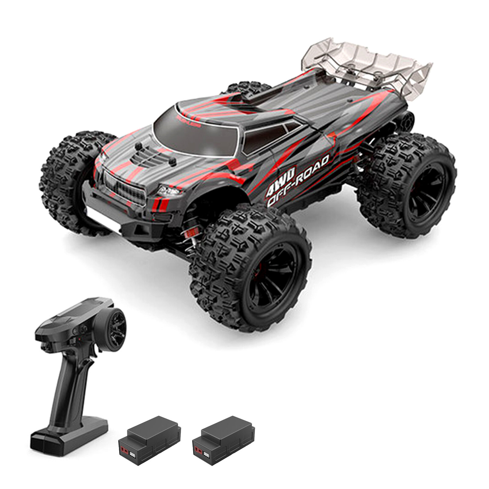 RC Car 2.4GHz 45KM/H 1/16 Off Road RC Trucks Brushless Motor 4WD Vehicle Racing Climbing 2 Battery PVC Rubber 7.4V 1050mAh 25C 45A Brushless ESC 17g Digital Servo 310*222*130mm