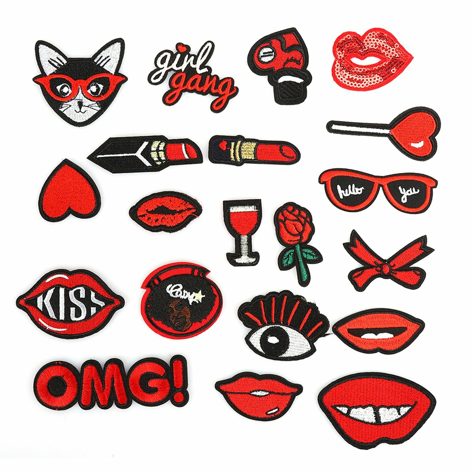 20pcs Lip Pattern Patch Decorative Lipstick Clothing Sticker Embroidery Adhesive Iron‑On