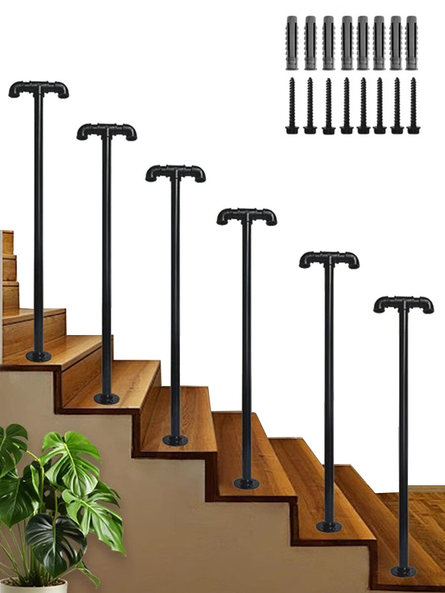 Черные кованые перила для лестниц Напольные ограждения для коттеджей, лофтов, входных групп и террас (безопасность для пожилых, детей и беременных)