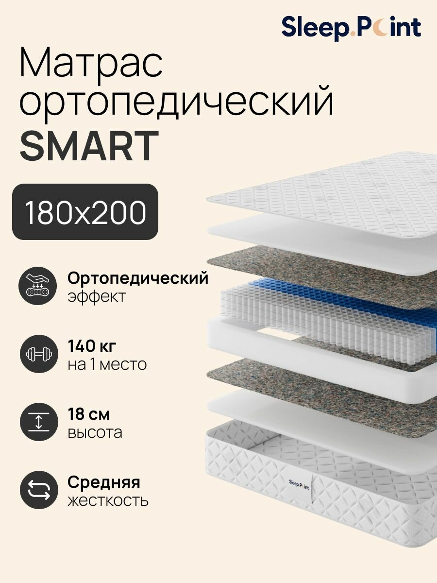 Sleep.Point Матрас 180х200 SMART, ортопедический, пружинный, двуспальный