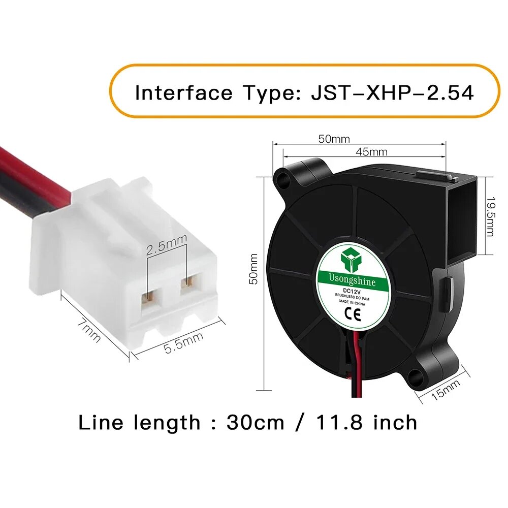 Охлаждающий турбовентилятор 5 В/12 В/24 В, бесщеточный вентилятор для 3D-принтера, 2 контакта для экструдера, кулер постоянного тока, вентилятор, пластиковый вентилятор 3010/4010/4020/5015