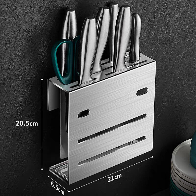 304 Нержавеющая сталь Кухонная подставка для ножей Держатель для палочек для еды Стойка для хранения Настенная подставка для ножей Интегрированный сливной органайзер для ножей