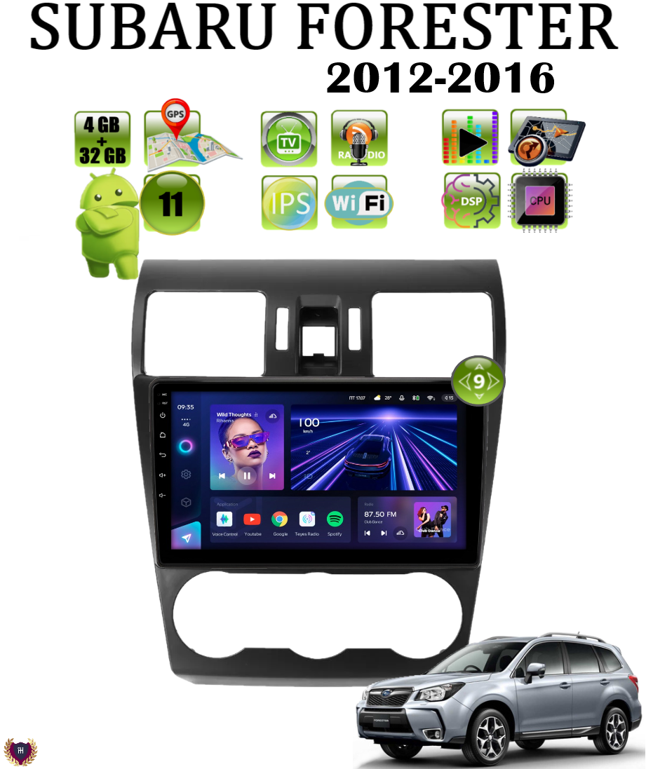 Автомагнитола для Subaru Forester/Субару Форестер (2012-2016), Android 11, 4/32 GB, Bluetooth, WiFi, CarPlay, GPS, поддержка кнопок на руле