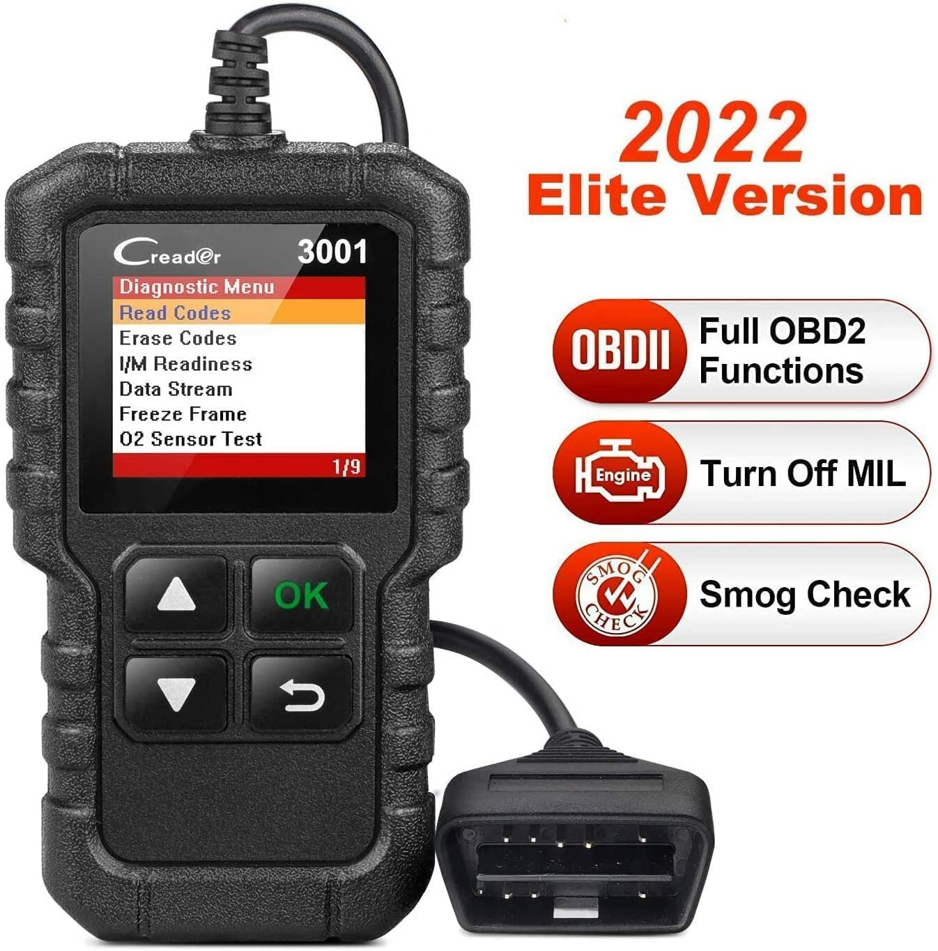 LAUNCH Creader 3001 сканер OBD2, считыватель кодов неисправностей двигателя режим 6 CAN диагностический сканер для всех автомобилей с протоколом OBDII с 1996 года, обновление на всю жизнь, 12V DC, 9W, 0.24 кг, 118мм*68мм*22.3мм, 1 год гарантии,