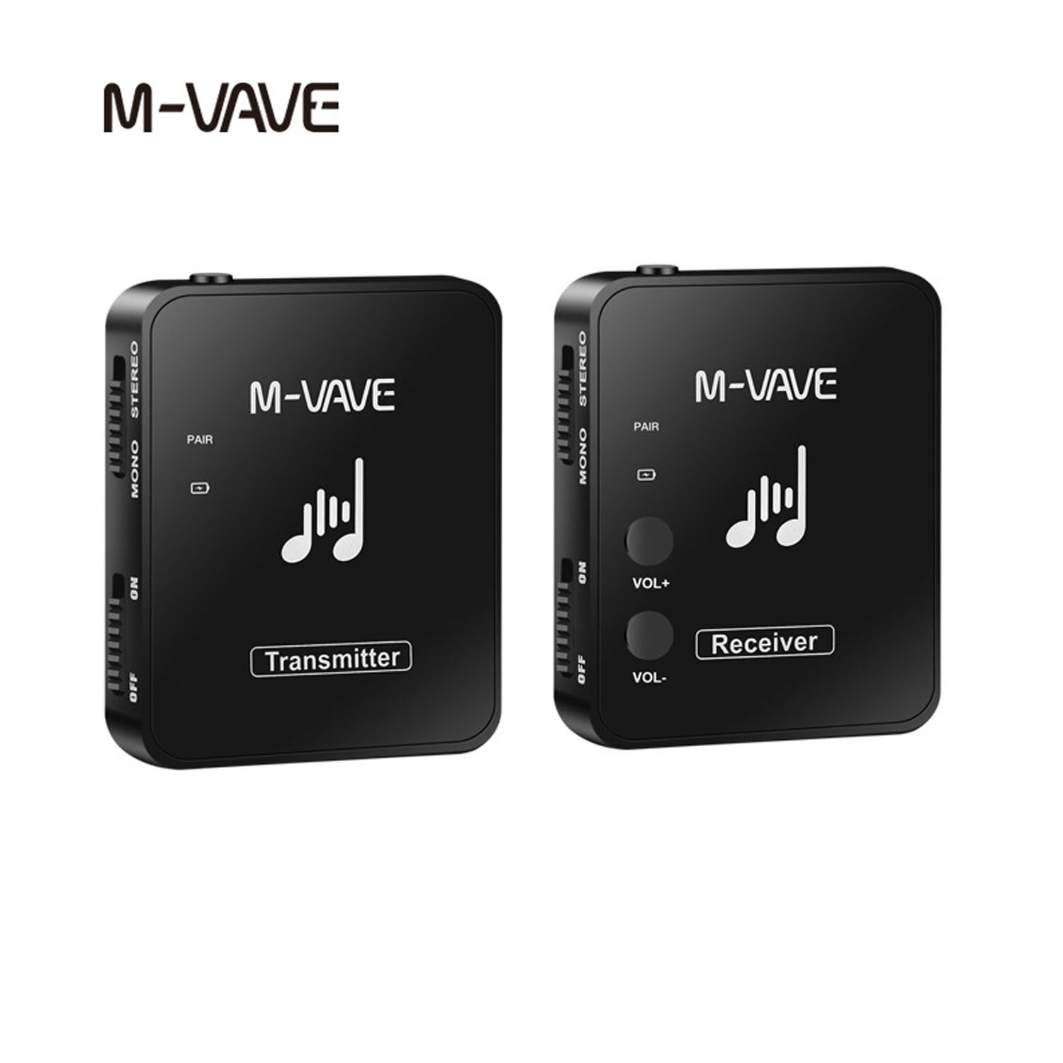 M-VAVE SWS10 Система передачи беспроводных наушников монитора 2.4GHz, Передающий и приемный устройства с зарядкой, Материал ABS, 24bit/48KHz, Задержка <12ms, Дальность 30м на открытом пространстве/15м через стены, Аккумулятор передатчика 780mAh,