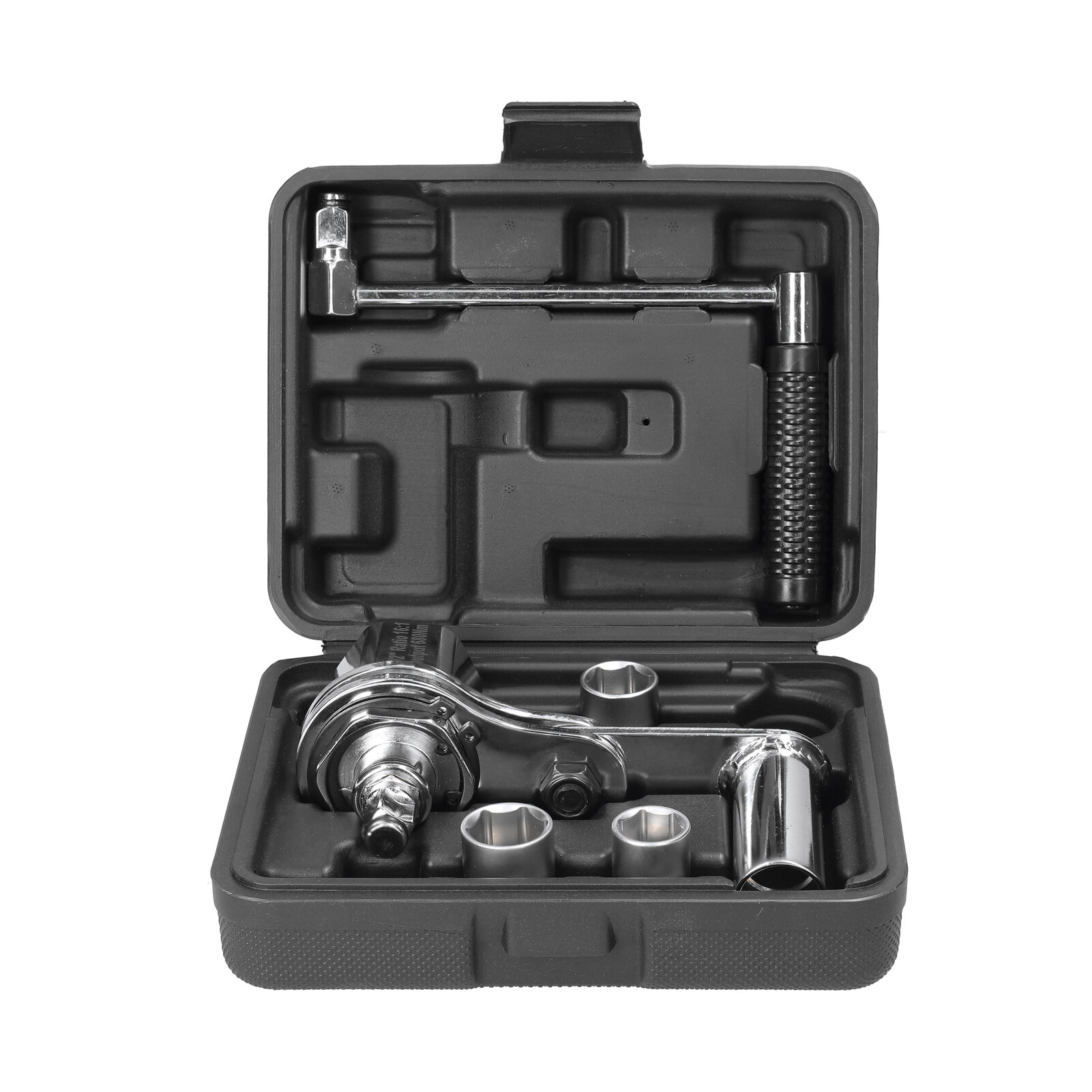 Ключ мультипликатор крутящего момента 1/2 дюйма для снятия гаек колес автомобиля, ный, для разборки шин, максимальный момент 680Нм, соотношение увеличения силы 1:16, материал металл, гаечные головки 17мм, 19мм, 21мм, размер ключа 170*130*66мм, ручка