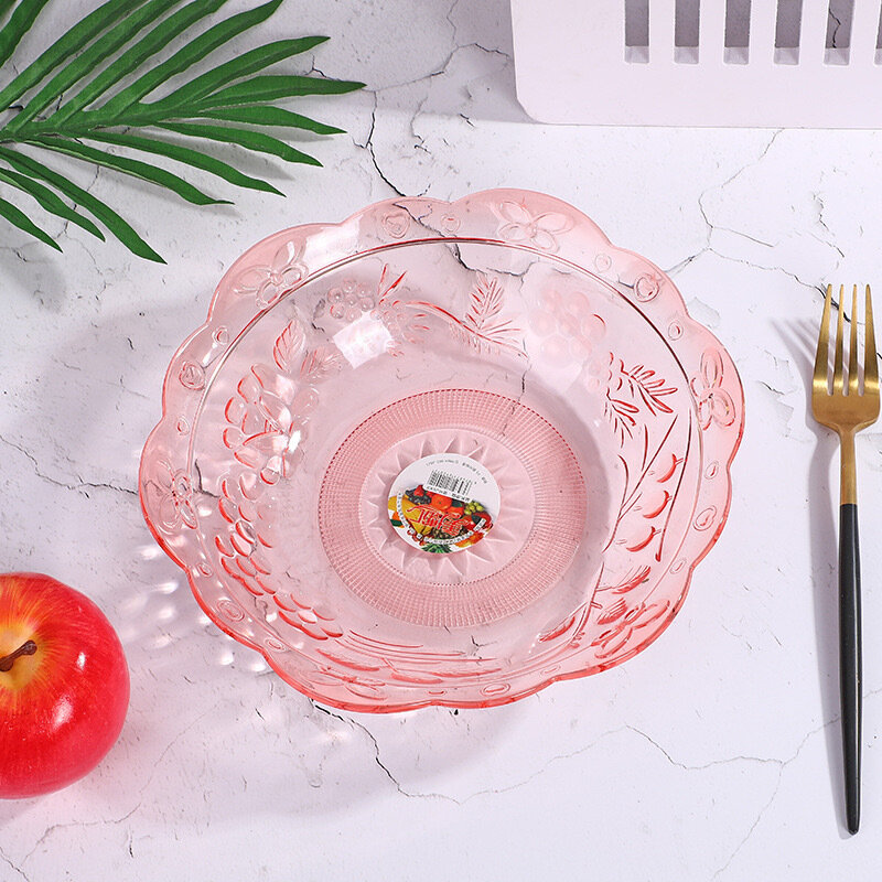 Европейская креативная круглая прозрачная тарелка с фруктами Домашняя пластиковая тарелка с фруктами Розовый_22*5.9cm