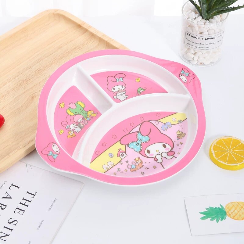 Детская тарелка для ужина, разделенная на секции, для фруктов, из меламина, ударопрочная, набор посуды, мультяшная,