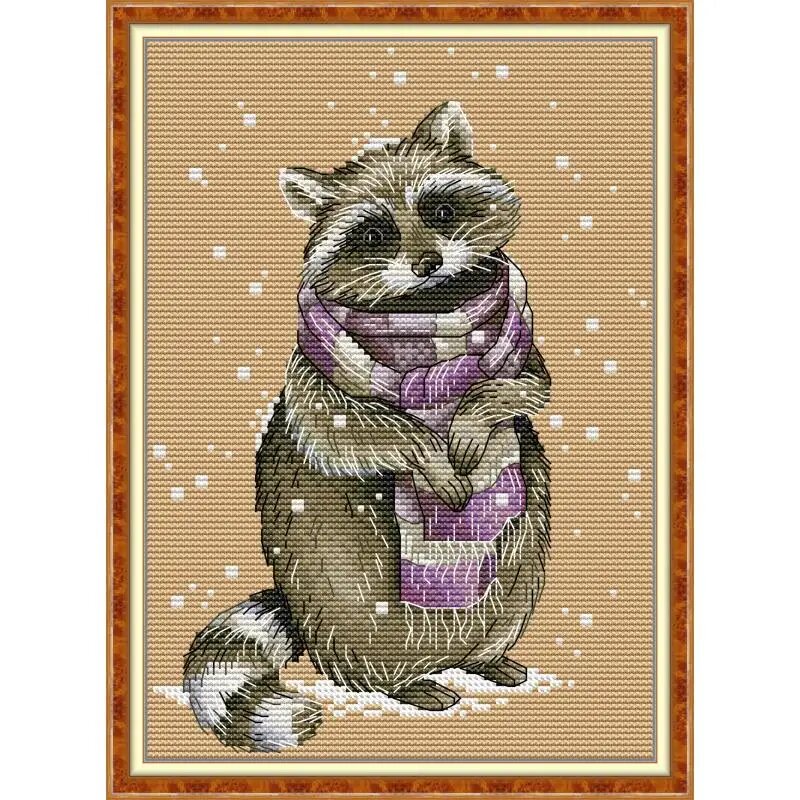 Joy Sunday Вышивка крестом Зимние животные 16ct/11ct DA782, 14CT Printed Cloth