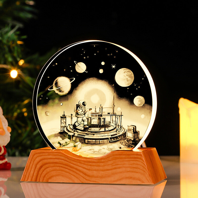 Ночной светильник "Звездное небо", светящийся орнамент, лампа астронавта и планеты, 3D резной кристаллический ремесленный новый настольный светильник для кросс-бордерной торговли