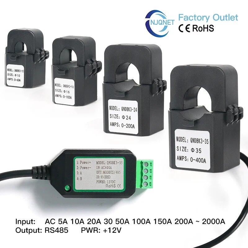Трансформатор тока NJQNET QNDBK3-10 5A-100A RS485 AC 50A RS485 PWR 12V