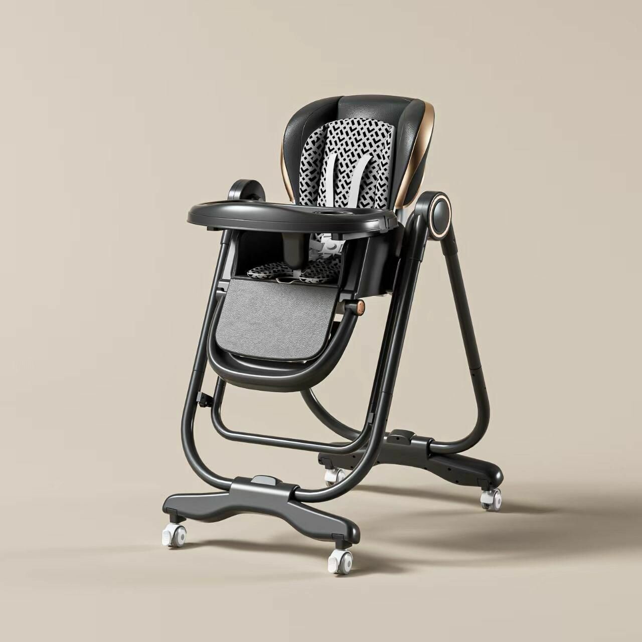 Стульчик для кормления 2 в 1, детский стул+качалка, складной, растущий, который используется для детей в возрасте от 0 до 6 лет Luxmom G001, цвет черный