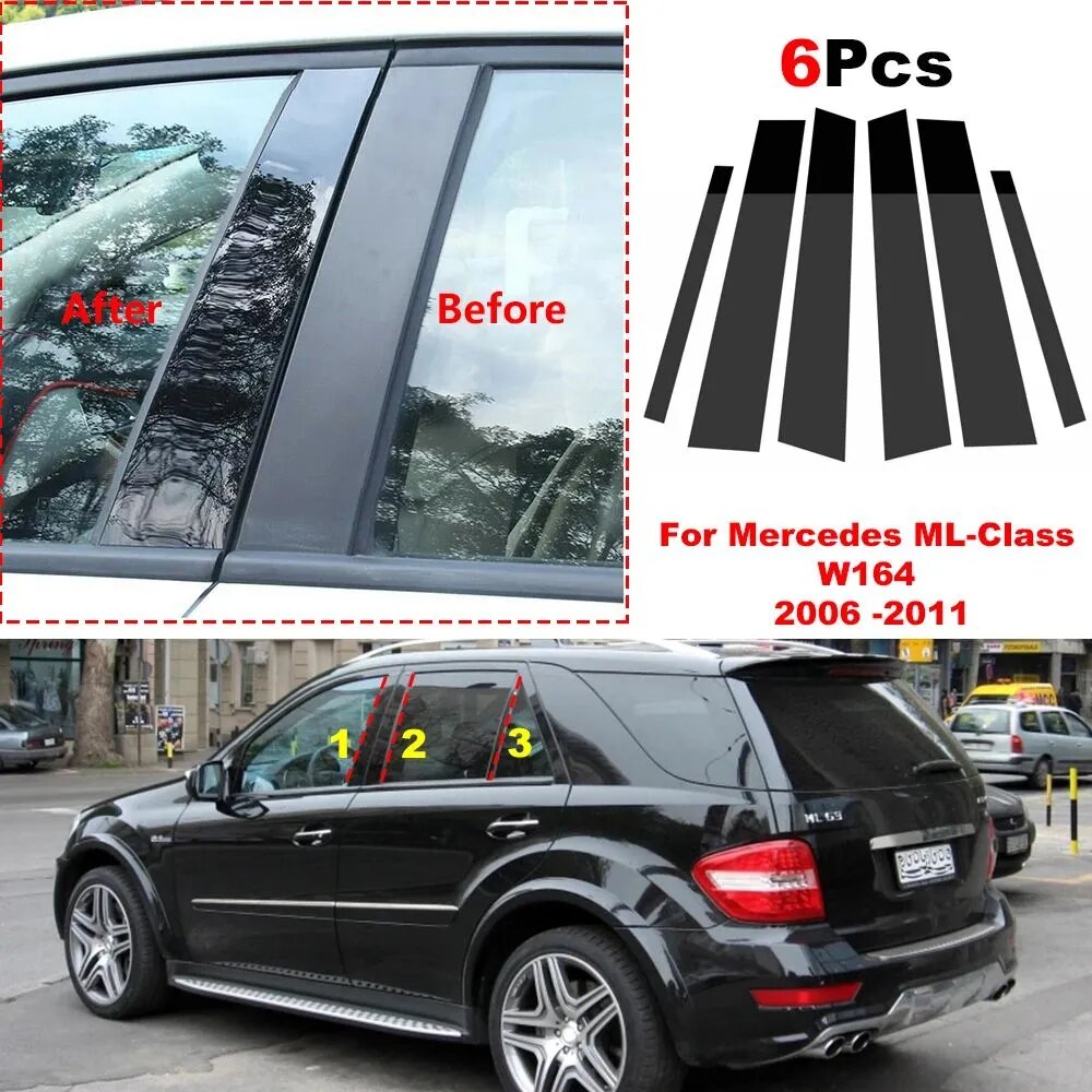 6 шт. Молдинг автомобильный для Mercedes ML-Class W164 2006-2011, глянцевый черный ABS пластик
