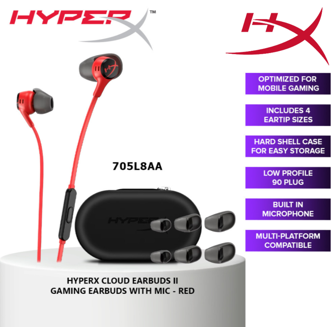 Игровые наушники HyperX Cloud Earbuds II Red 705L8AA (красный), для PC, PS5, PS-4, Xbox, Nintendo, смартфонов