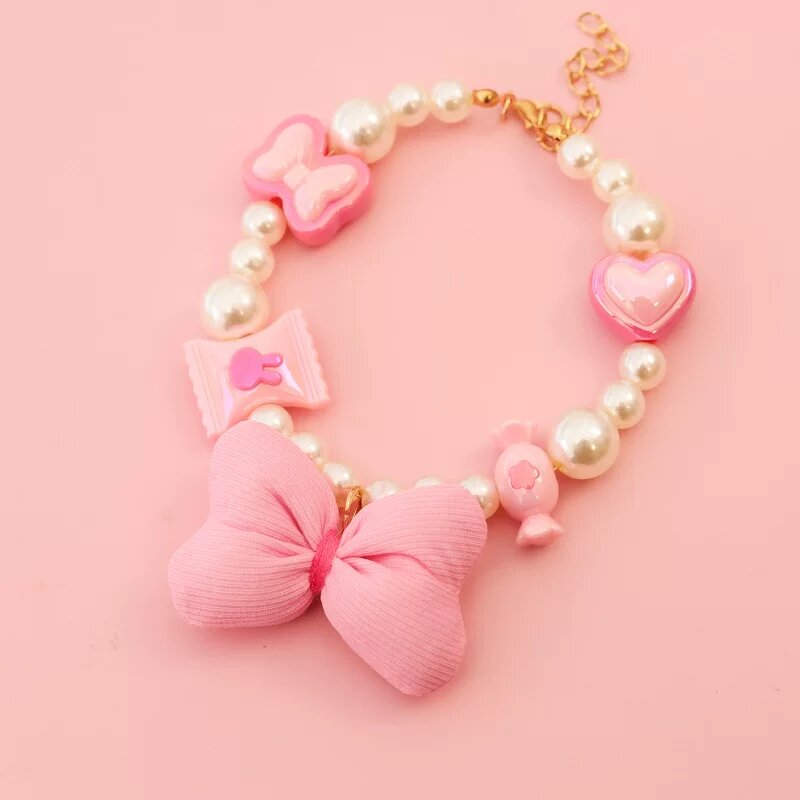 Ошейник для кошек и маленьких собак с жемчужным кулоном, 3D-бантом, милым сердечком и декором в виде конфет, бесшумный