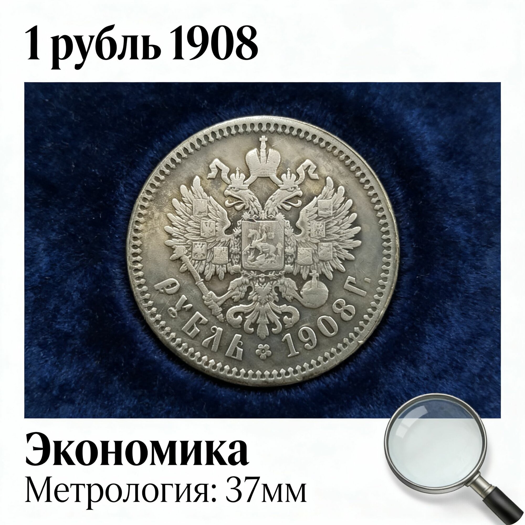 Российская Империя - 1 Рубль - Николай II 1908