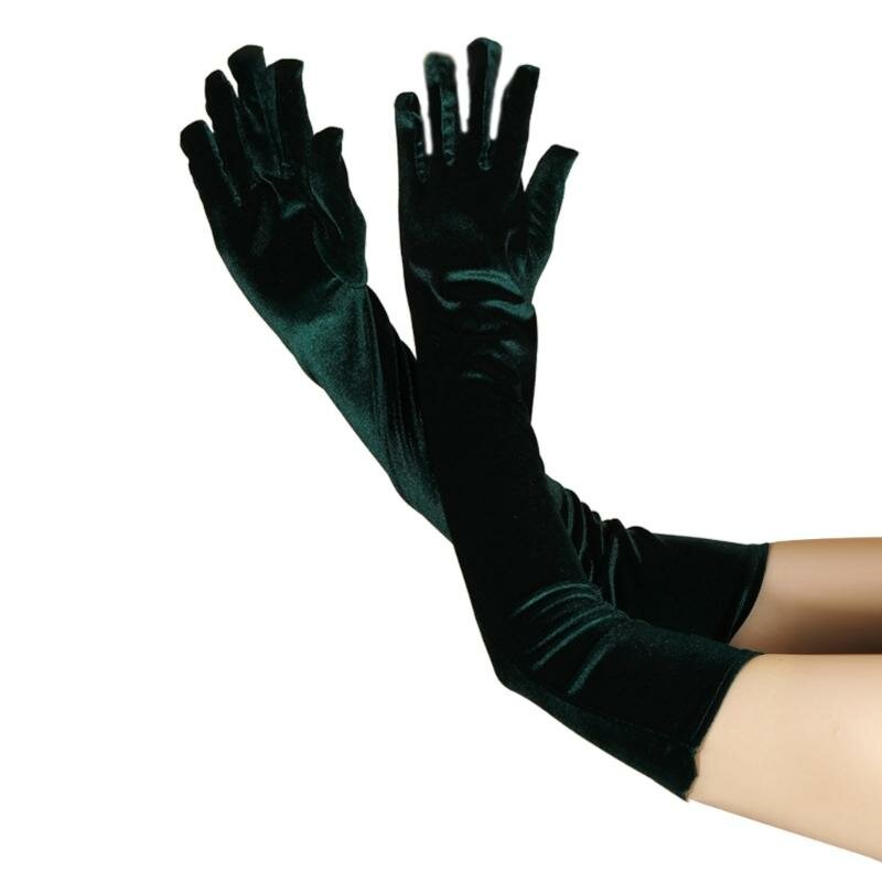 Бархатные Перчатки для вечернего платья по этикету-Темно-зеленый