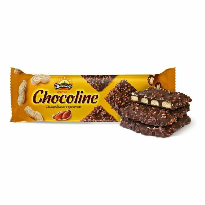 Печенье Chocoline Глазированное с арахисом, Шоколадово, 200 гр*5 шт