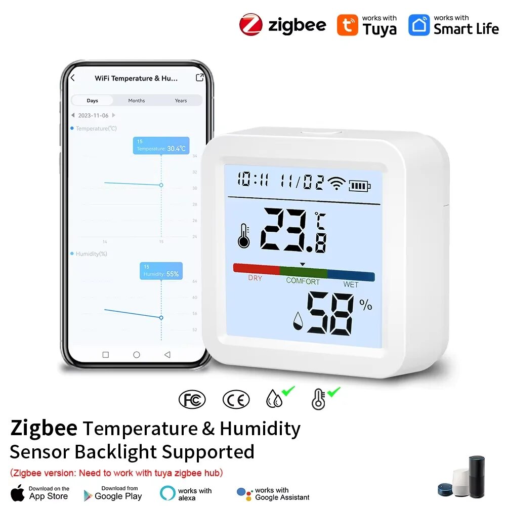 Датчик температуры и влажности Zigbee ONENUO с подсветкой