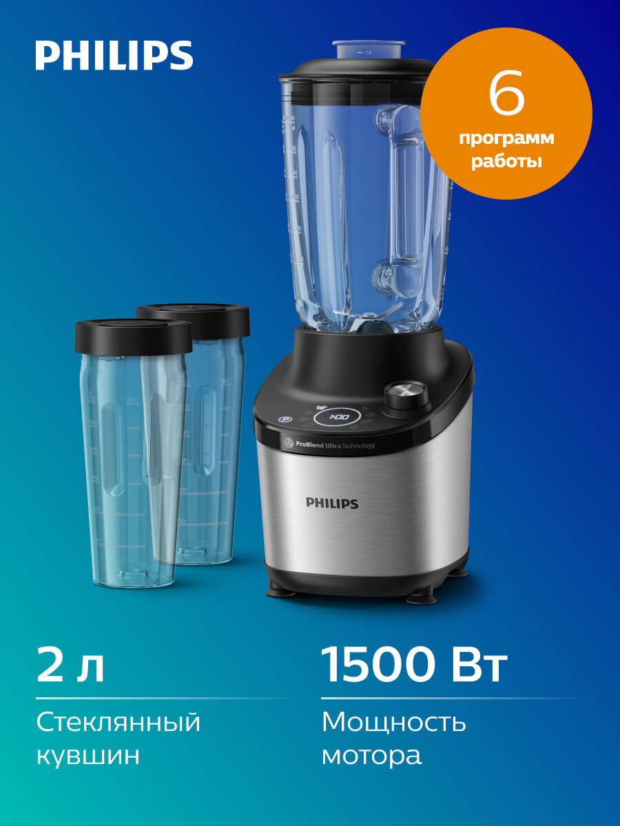 Стационарный блендер Philips HR3760/10, 1500 Вт, 12 скоростей, стекло, 2л