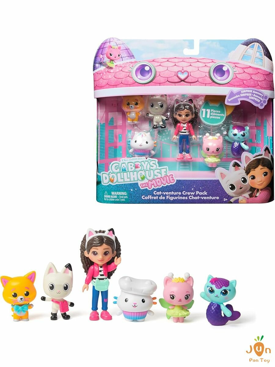 Spin Master Gabby's Dollhouse Cat-venture Crew Pack / Набор игрушек-моделей детского анимационного персонажа с 6 куклами и аксессуарами, подходящий для подарков девочкам старше 3 лет.