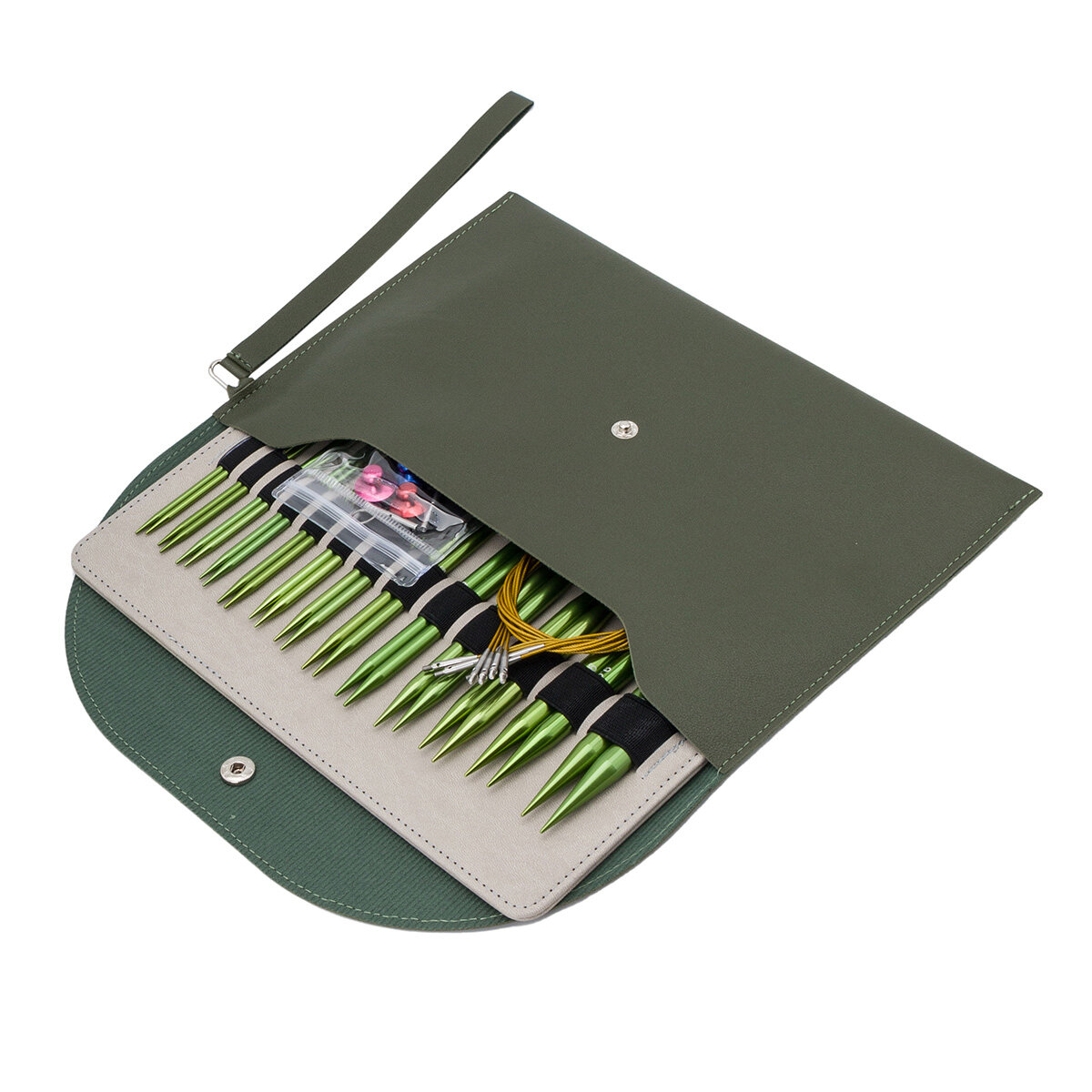 Набор съемных спиц для вязания 10 см, 13 размеров (3-10 мм), цвет зеленый, алюминий