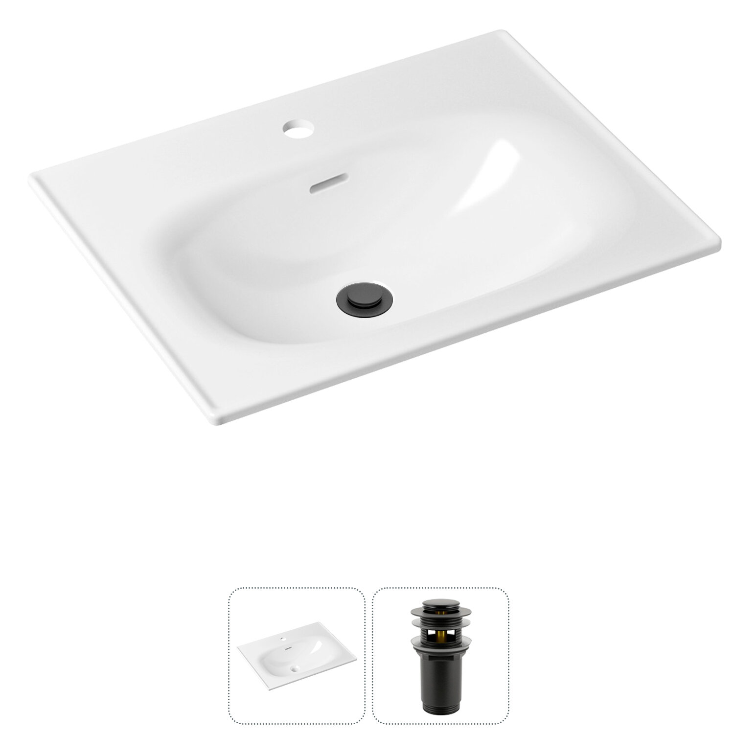 Врезная раковина в ванную Lavinia Boho Bathroom Sink 21520870 в комплекте 2 в 1: умывальник белый, донный клапан в цвете матовый черный