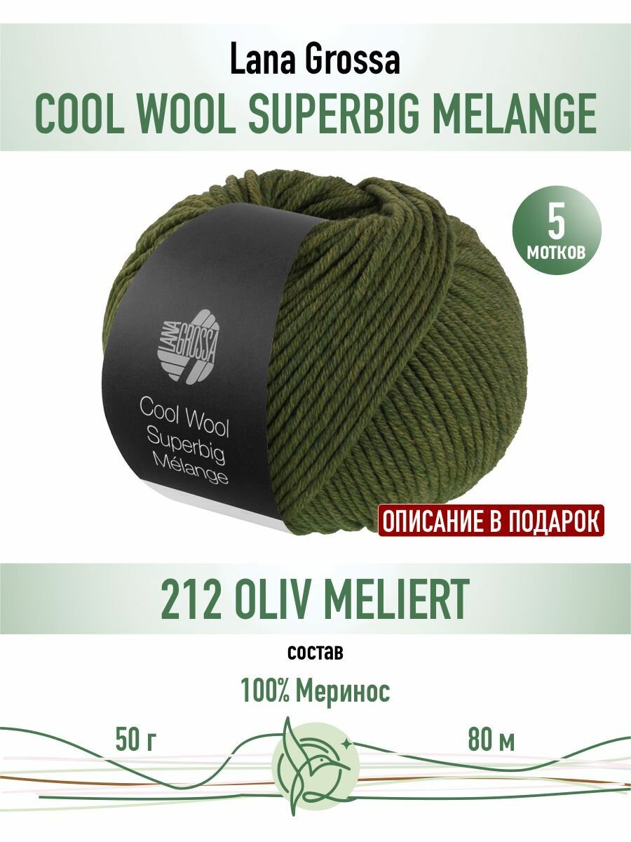 Пряжа для вязания Lana Grossa Cool Wool Superbig Melange (212) 5 мотков по 50 г/80 м